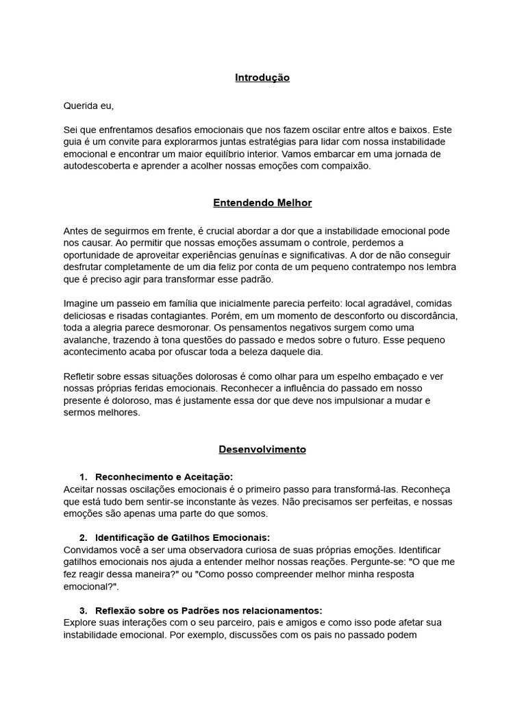 Lidando com a Instabilidade Emocional | PDF | Emoções | Dor