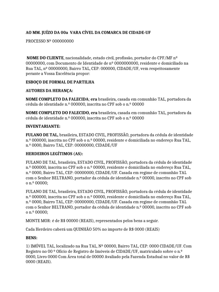 Modelo de Formal de Partilha | PDF | Casa e Jardim