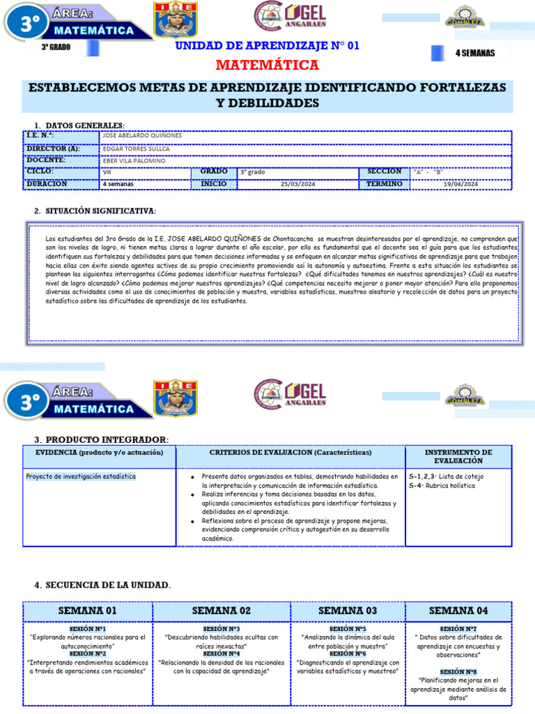 Unidad Didáctica #1 - Mate - 3ro | PDF | Estadísticas | Aprendizaje