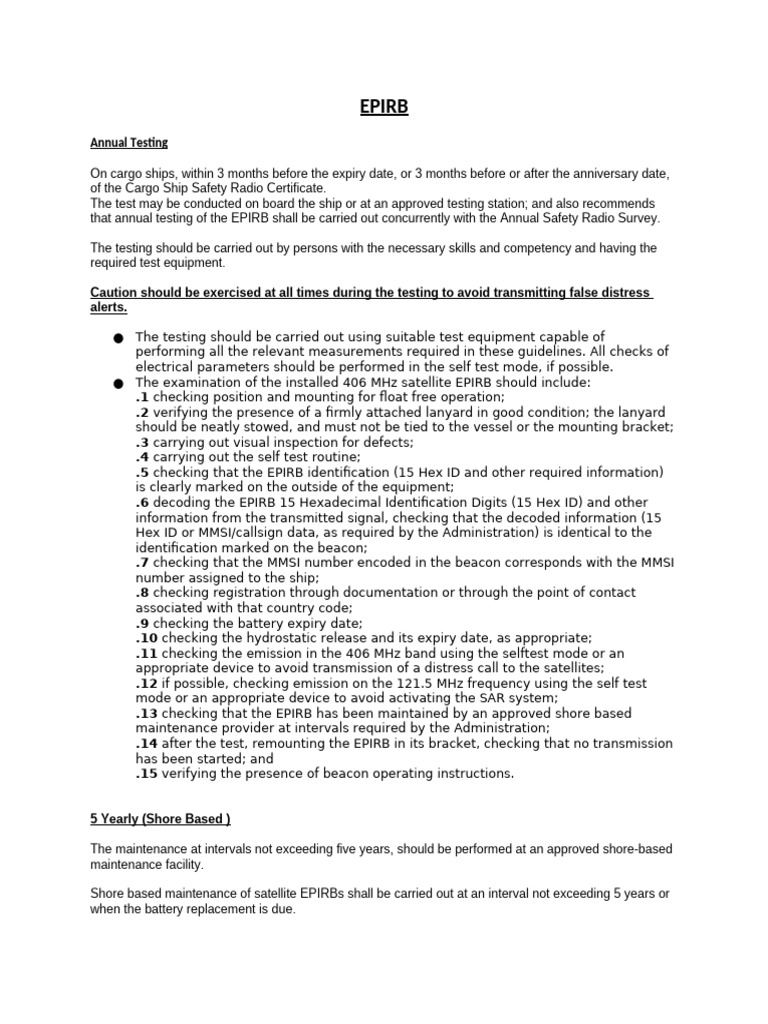 EPIRB Maintenance and Testing Guidelines | PDF | Telecommunications ...