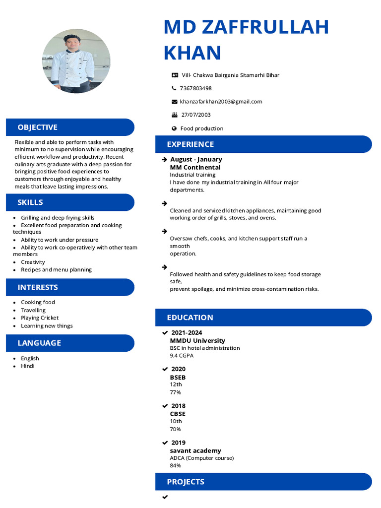 Zafar Resume | PDF | Kitchen | Cooking