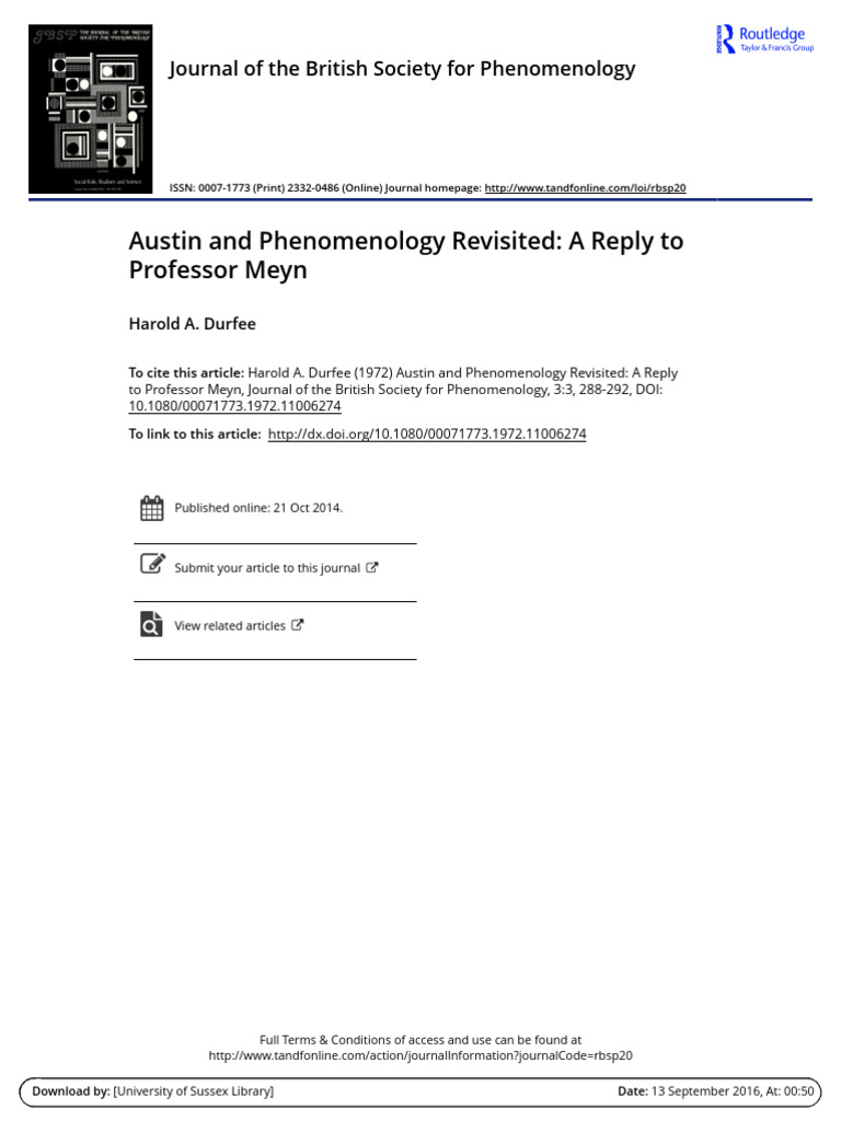 Austin and Phenomenology Revisited | PDF | Phenomenology (Philosophy ...