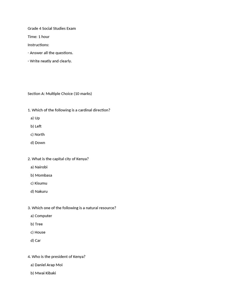 Grade 4 SST Exam Questions | PDF