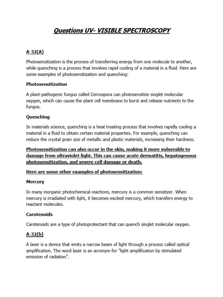 Questions UV | PDF | Ultraviolet–Visible Spectroscopy | Absorption Spectroscopy