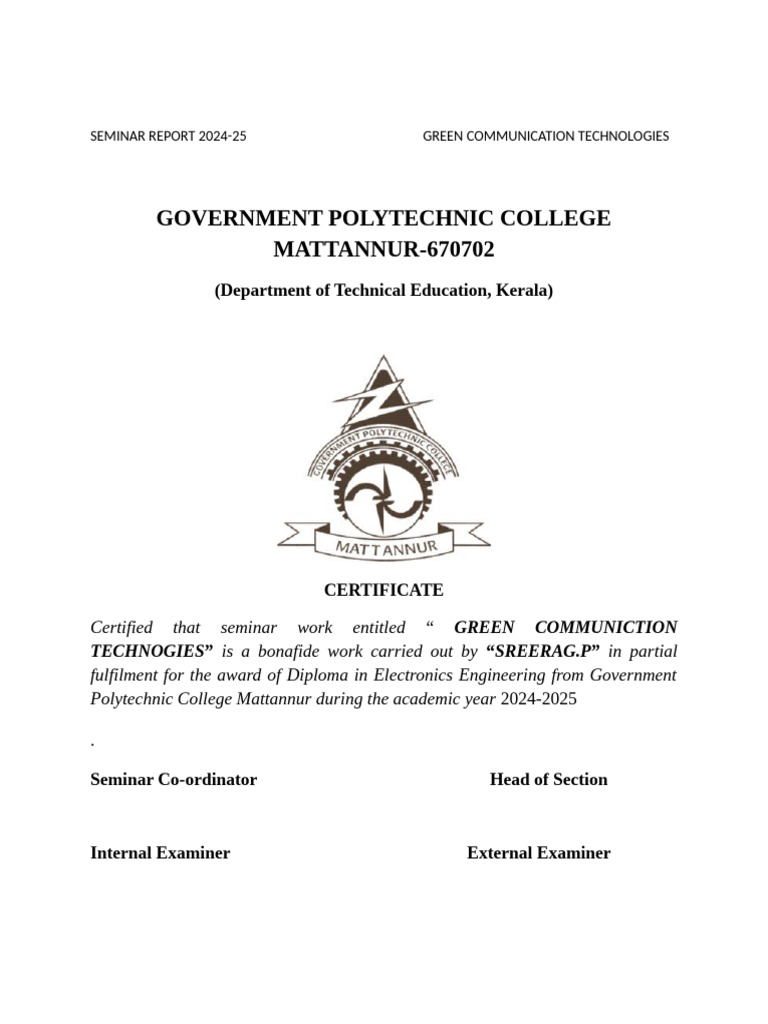Government Polytechnic College MATTANNUR-670702: (Department of Technical Education, Kerala) | PDF