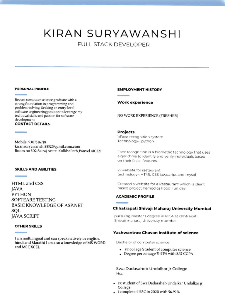 Kiran Resume 2 | PDF | Computing | Software Engineering
