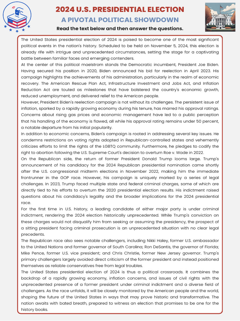 2024 U.S. Election Reading Comprehension | PDF | Joe Biden | Donald Trump