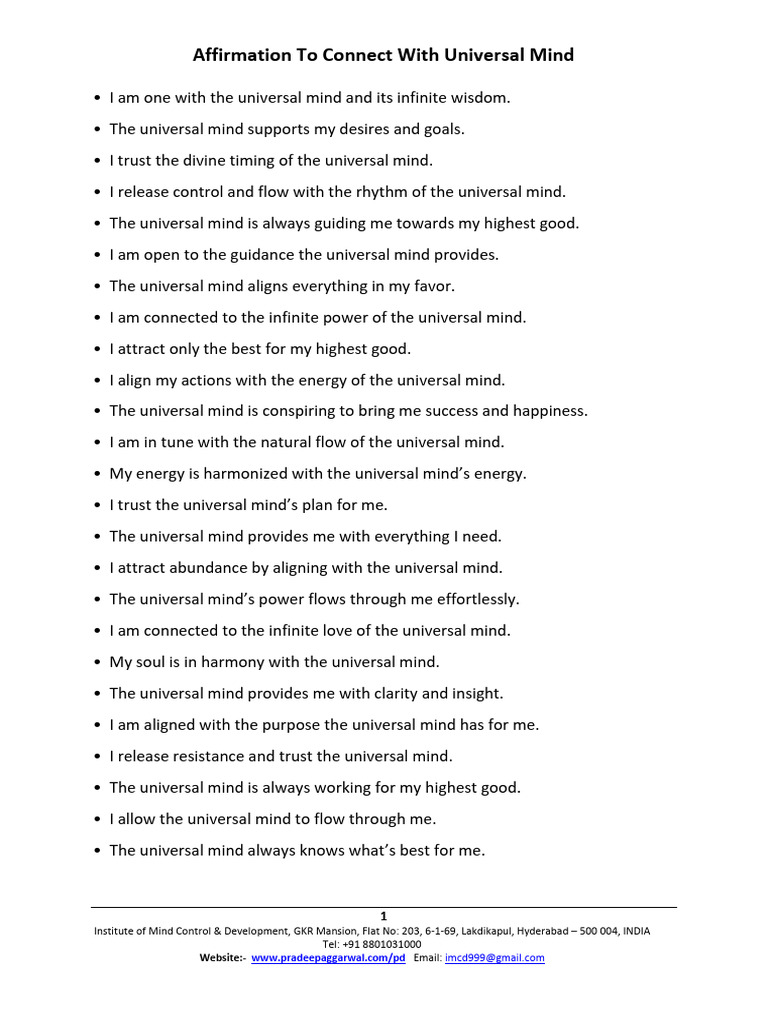 Universal Mind Affirmations Guide | PDF | Mind | Religious Belief And ...