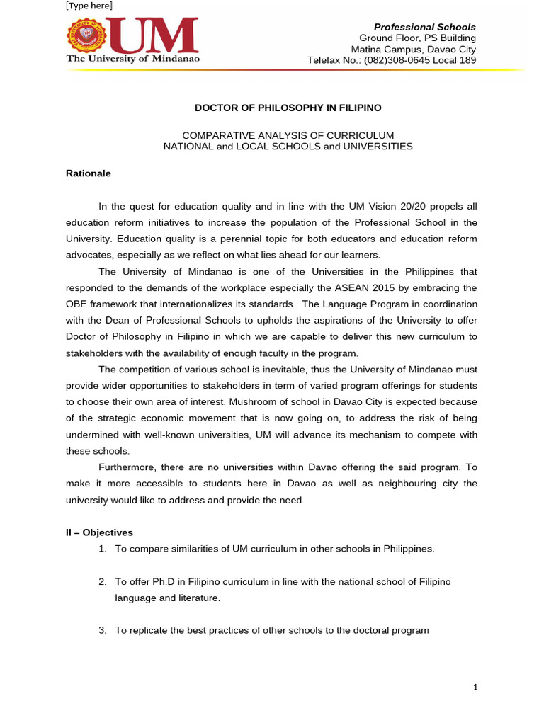 PHD in FILIPINO Comparative (1) | PDF | Curriculum | Doctor Of Philosophy