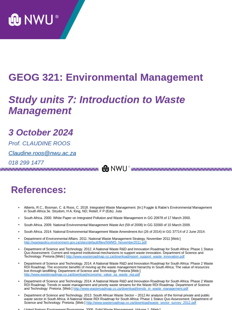GEOG 321 Study Unit 7_Waste Management-01 | PDF | Waste | Waste Management