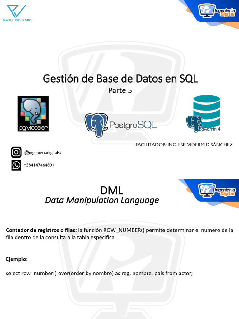 SQL: DML, DDL y Control de Datos | PDF | SQL | Software de gestión de datos