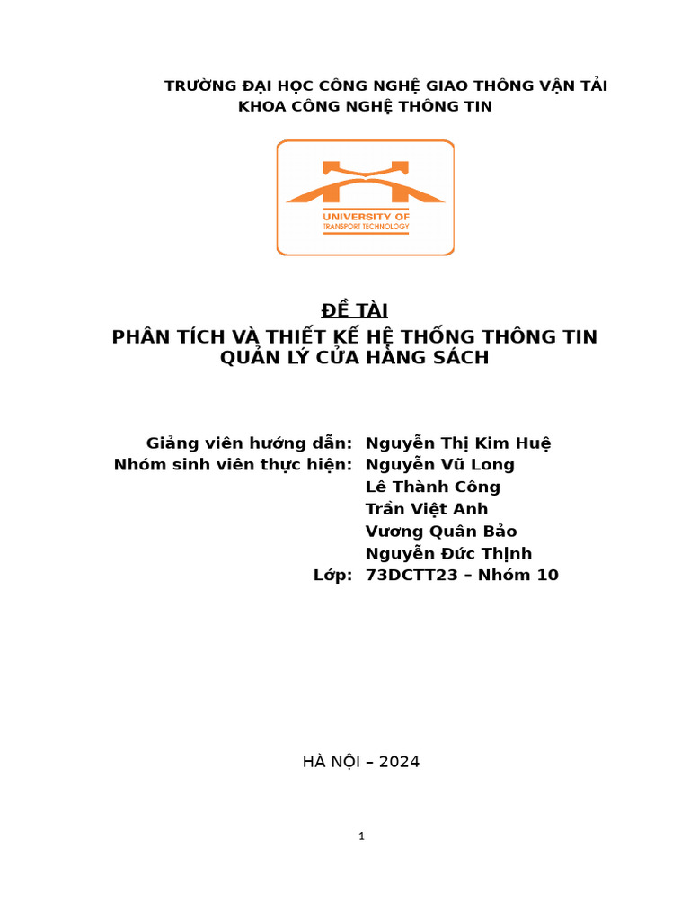 PTTK-HTTT - Nhóm 9 | PDF