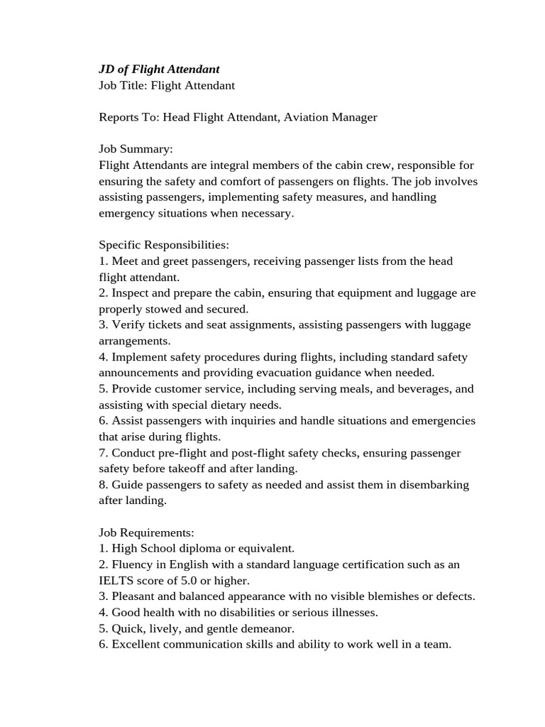 JD of Flight Attendant | PDF