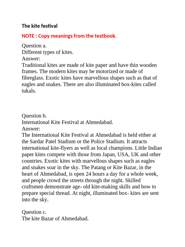 The Kite Festival Qna | PDF | Perfect (Grammar) | Kite