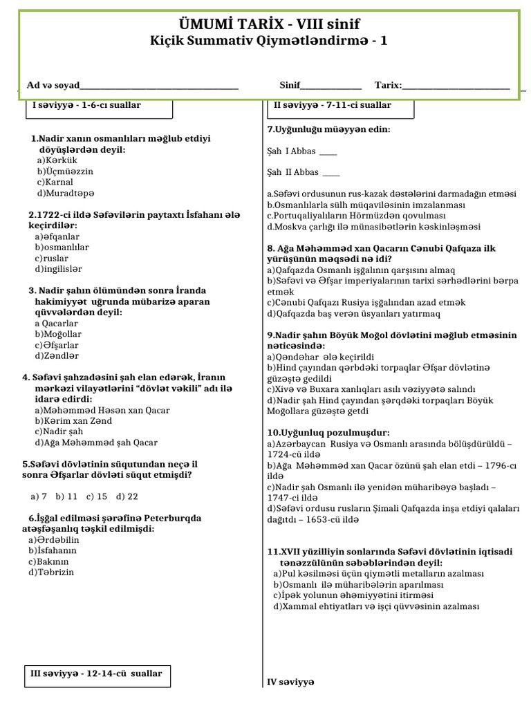 VIII Sinif ÜT-KSQ - 1 | PDF