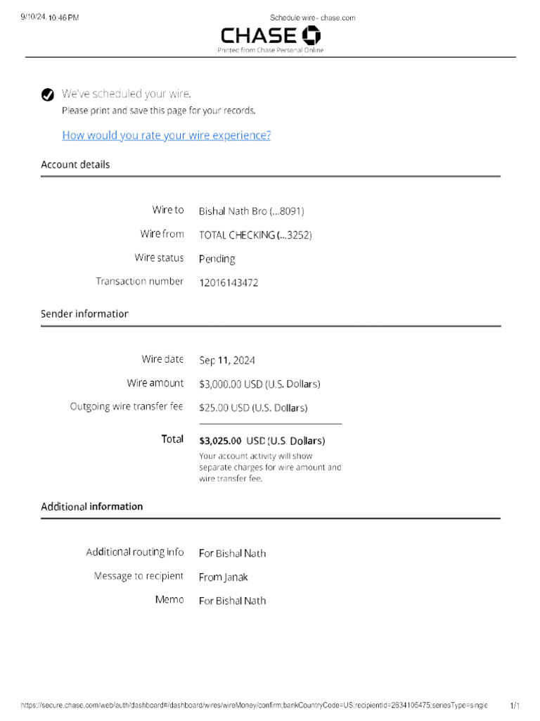 Wire Transfer Receipt Janak | PDF