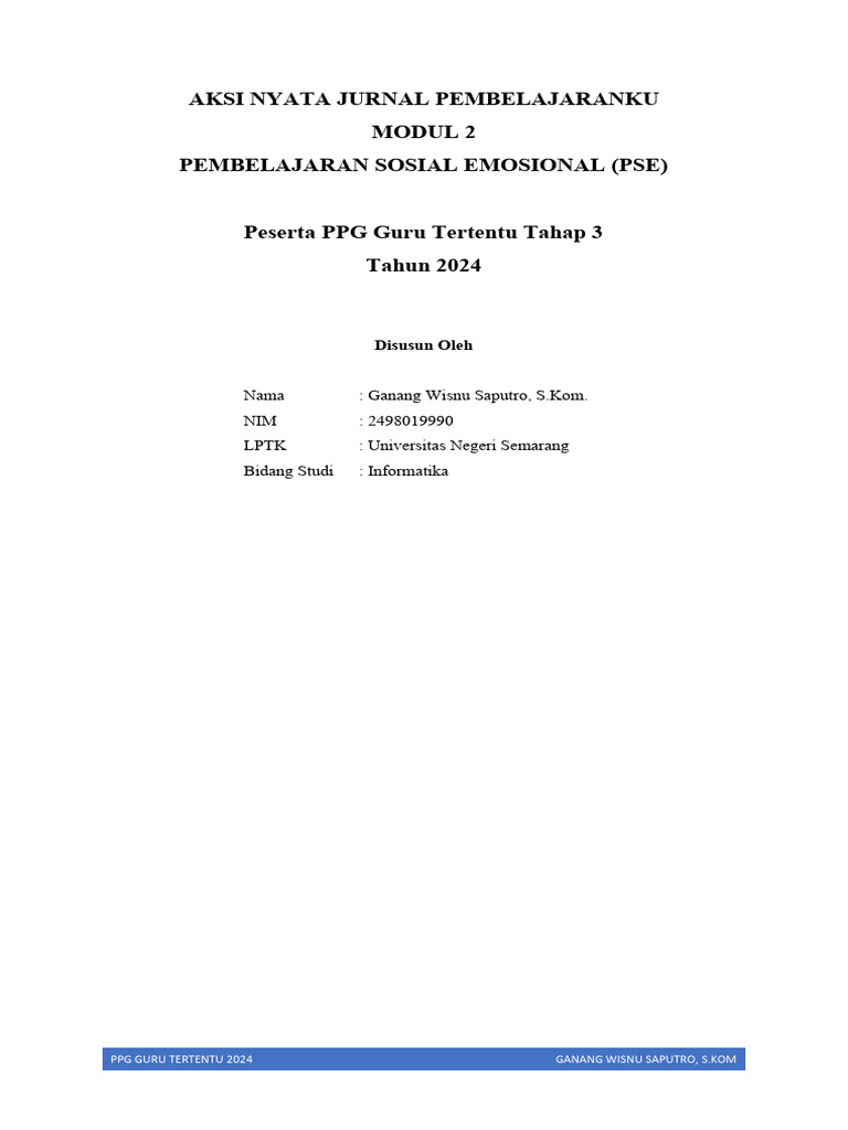 Aksi Nyata Jurnal Pembelajaranku Modul 2 Pembelajaran Sosial Emosional (Pse) | PDF