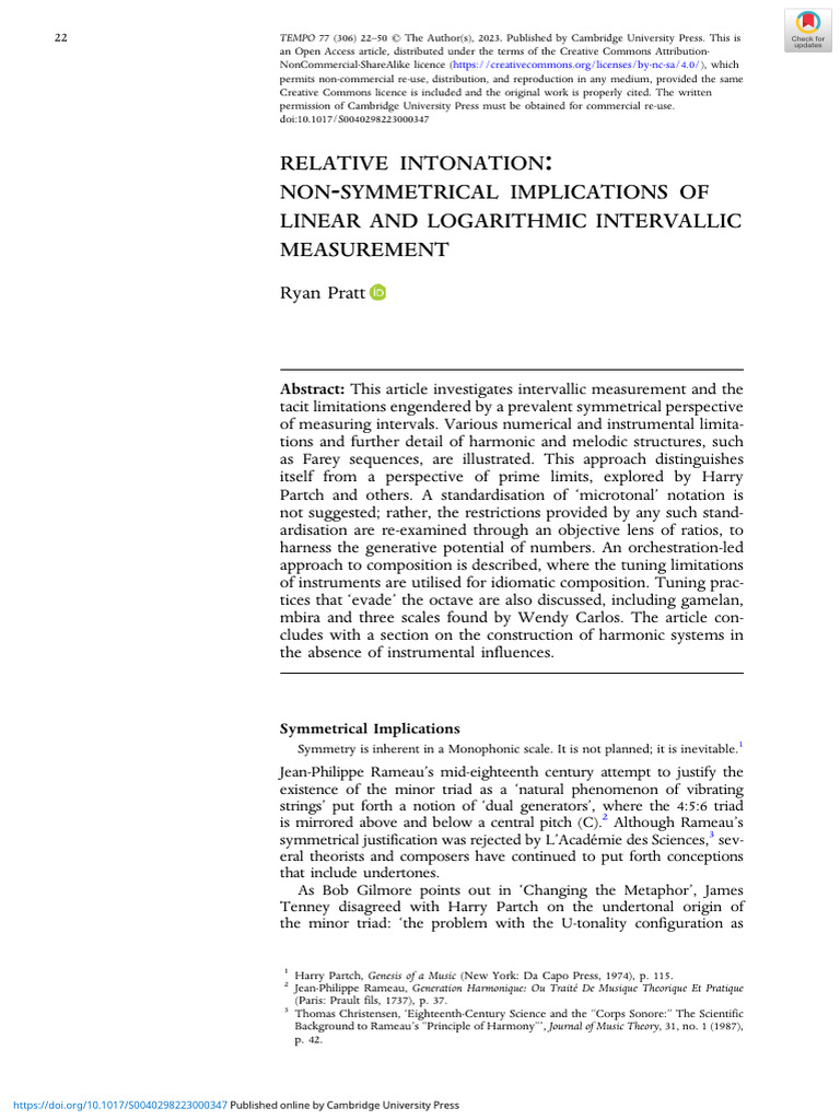 Relative Intonation Non-Symmetrical Implications of Linear and ...