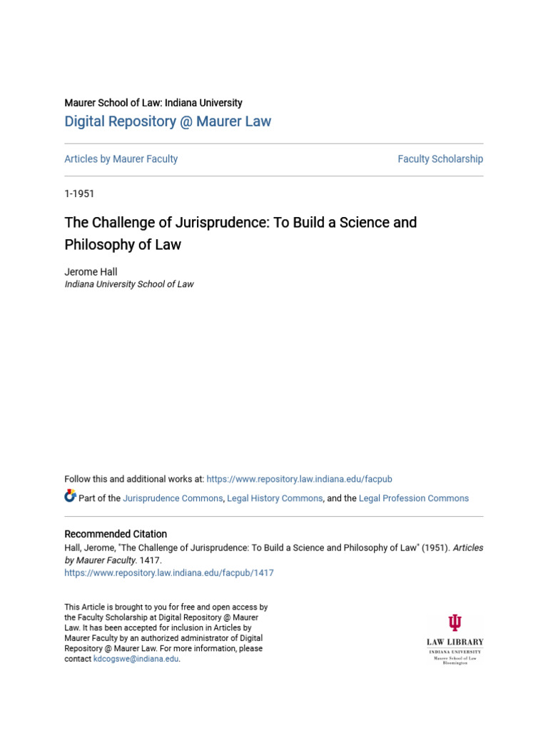 The Challenge of Jurisprudence - To Build A Science and Philosophy ...