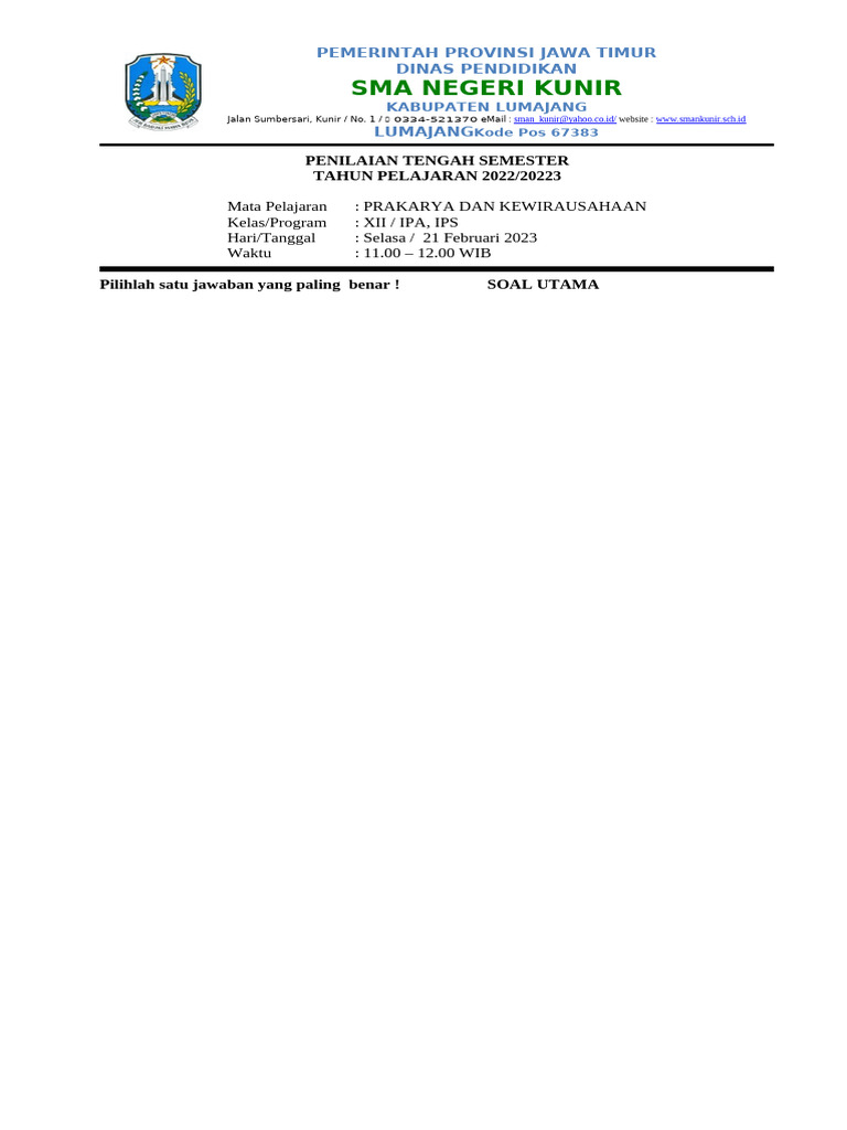 SOAL PAT Utama PKU XII, 2023 | PDF