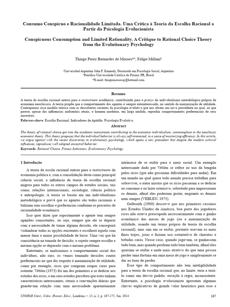 Consumo Conspícuo e Racionalidade | PDF | Humano | Economia