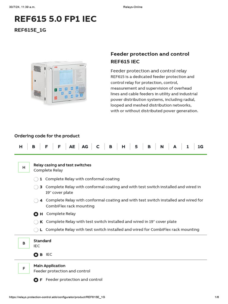 Ref615 Hbffaeagcbh5bna11g | PDF | Electric Power Distribution | Relay