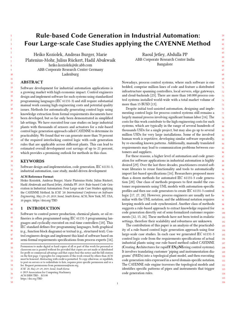 Koziolek Et Al. - 2020 - Rule-Based Code Generation in Industrial Automatio | PDF | Computer ...