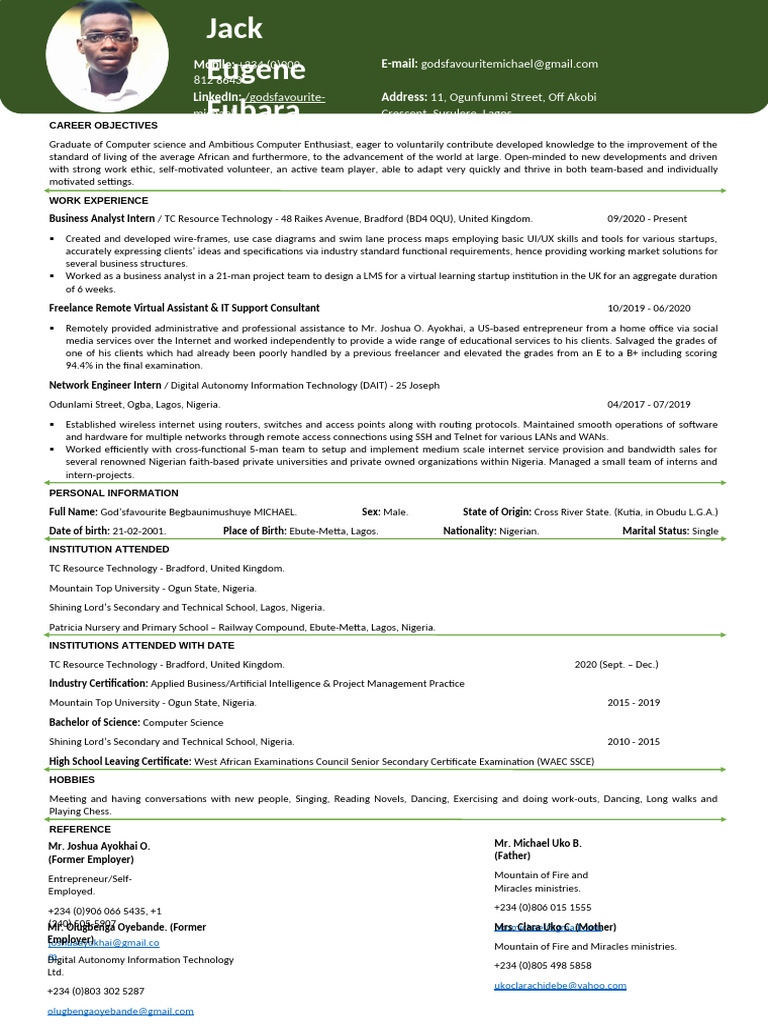 CV - RESUME God'Sfavourite B. Michael | PDF | Internet | Computing