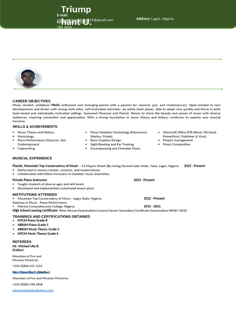 CV - Resume Triumphant Michael Pro Max | PDF | Music Theory | Performing Arts