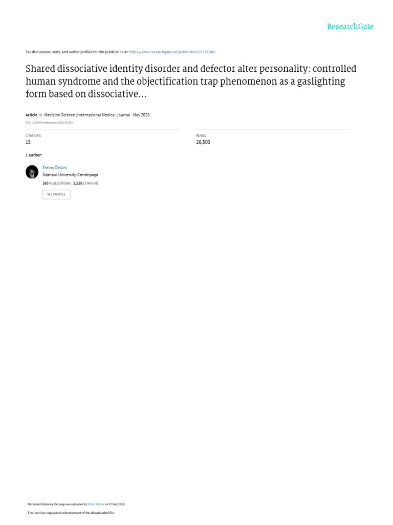 Shared Dissociative Identity Disorder and Defector Alter Personality ...