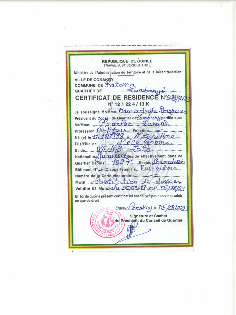 Certificat de residence | PDF