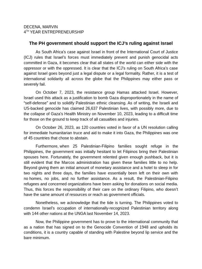 PH Should Be Supporting ICJ's Ruling | PDF | Israel | World Politics