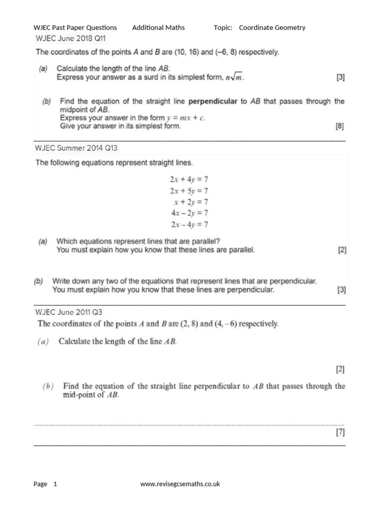 Coord Geometry WJEC PP Questions | PDF | Finance & Money Management ...