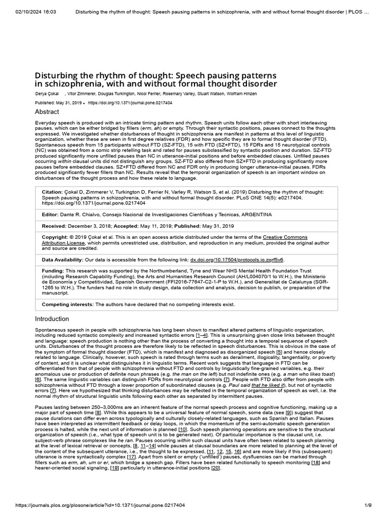 Disturbing The Rhythm of Thought - Speech Pausing Patterns in ...