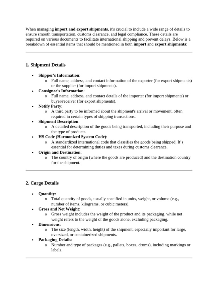 Things Needed in Import and Export Shipments | PDF | Dangerous Goods ...
