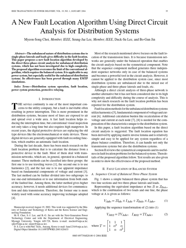 A New Fault Location Algorithm Using Direct Circuit Analysis For Distribution | PDF | Electrical ...