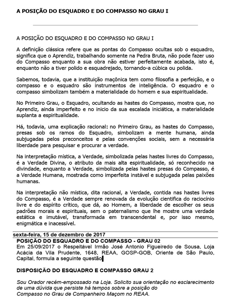 A Posicao Do Esquadro e Do Compasso | PDF | Loja Maçônica