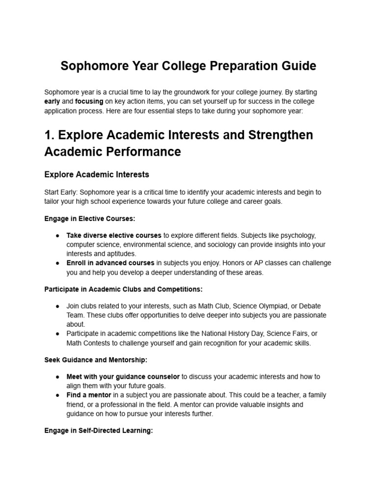 Sophomore Year College Preparation Guide | PDF | Sat | Goal