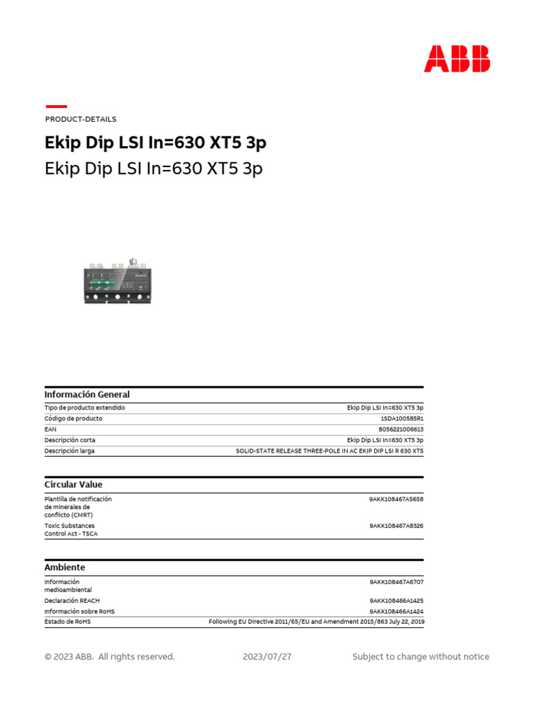 1SDA100585R1 Ekip Dip Lsi in 630 xt5 3p | PDF | Electricidad | Energia ...