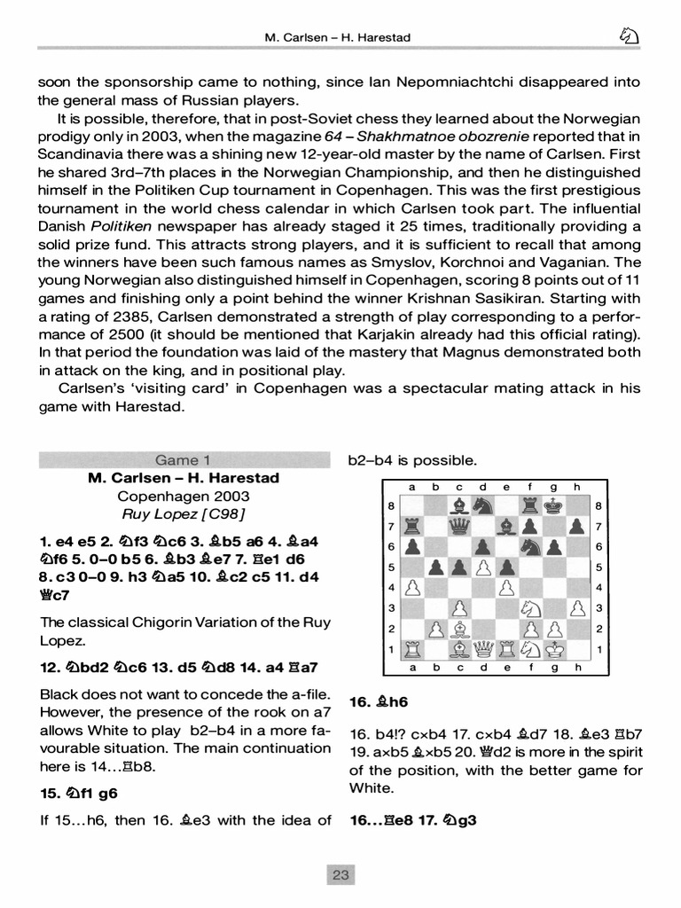 CarlsenGameOne | PDF | Chess Openings | Chess Theory