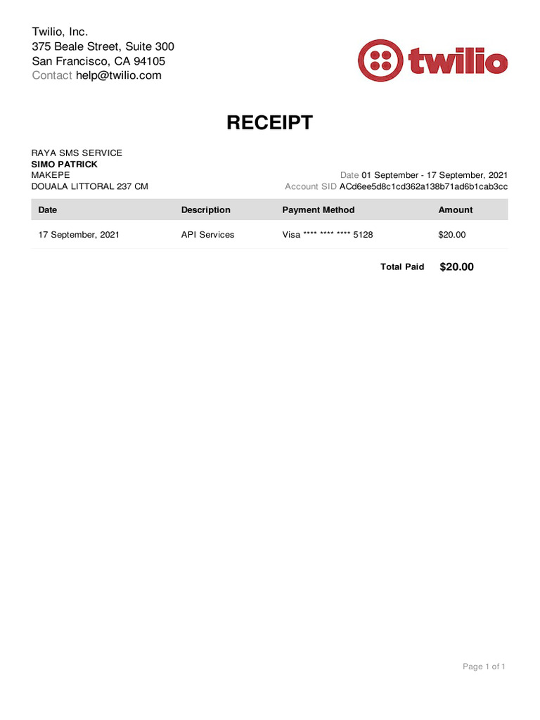 2021 9 Twilio Receipt | PDF