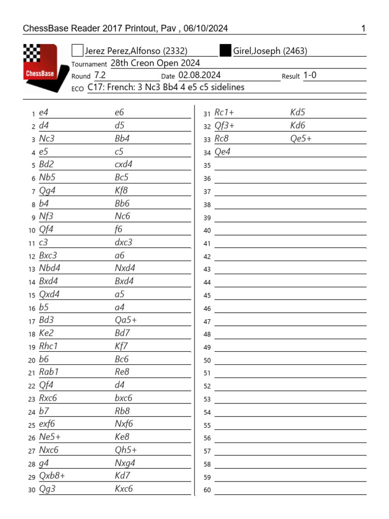 Game 1 French Winawer | PDF