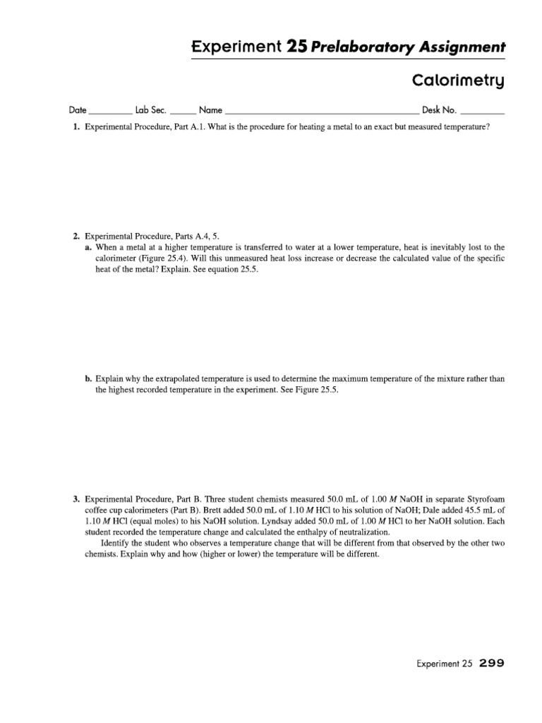 Exp 25 - Calorimetry (Omit C) - Prelab-1 | PDF