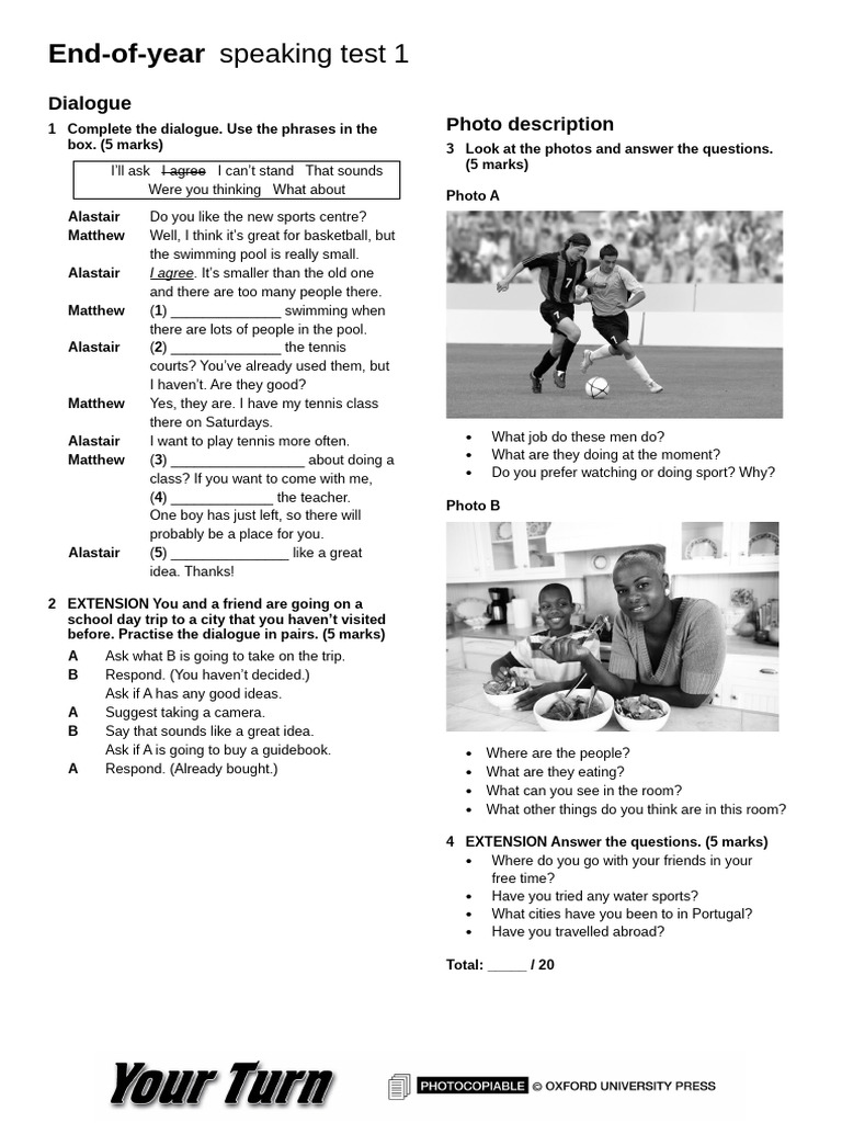 End of Year Speaking Test 1 | PDF | Self-Improvement