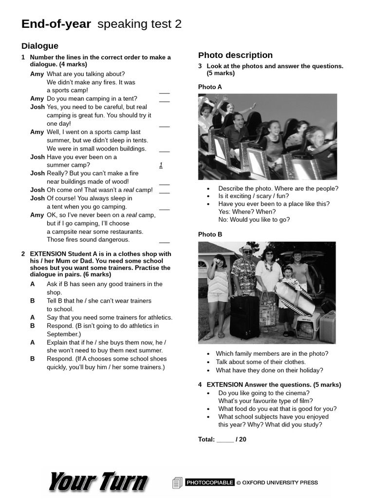 end_of_year_speaking_test_2 | PDF | Sneakers | Camping