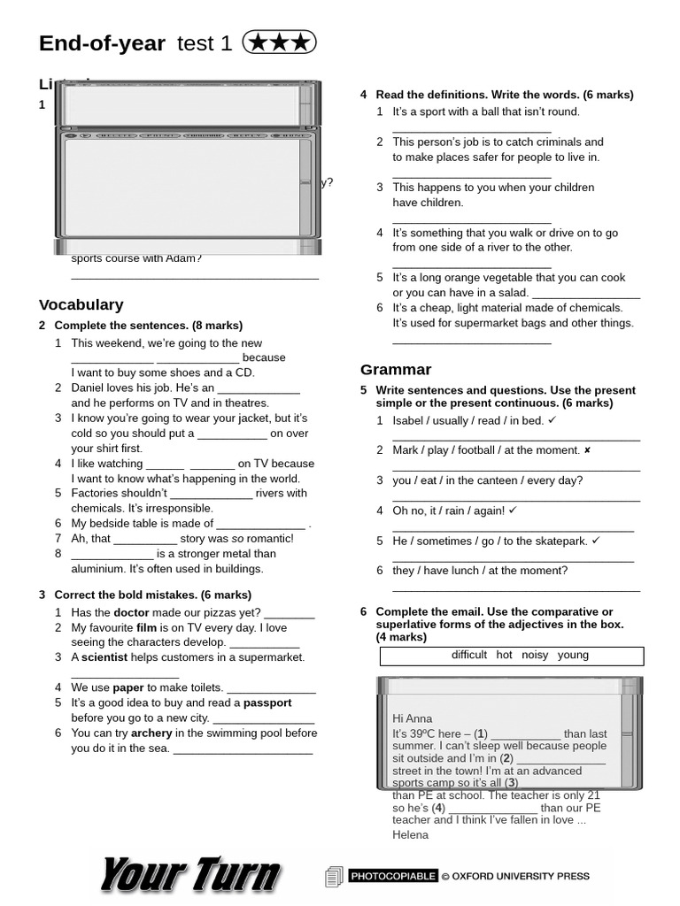 End of Year Test1 3star | PDF | Games & Activities