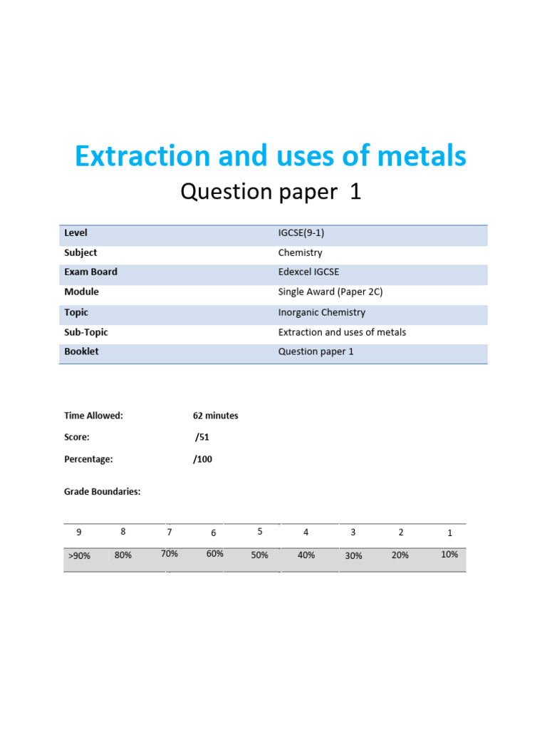 14.1 Extraction and Uses of Metals (2C) QP Part 1 | PDF | Metallic ...