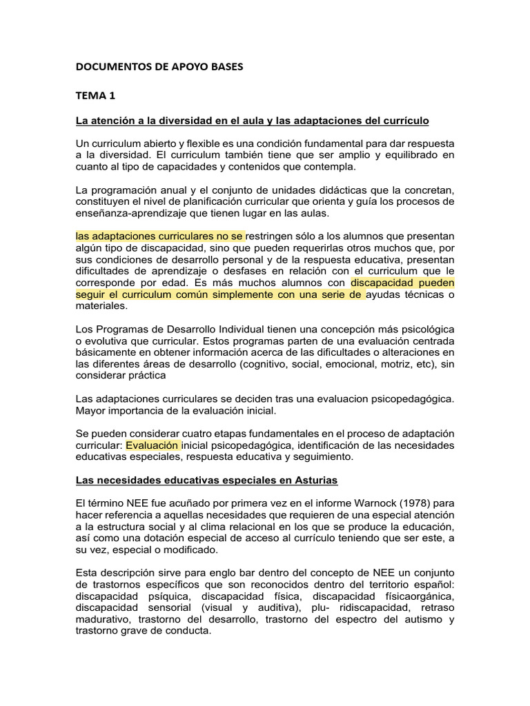 DOCUMENTOS DE APOYO BASES | PDF | Educación especial | Plan de estudios