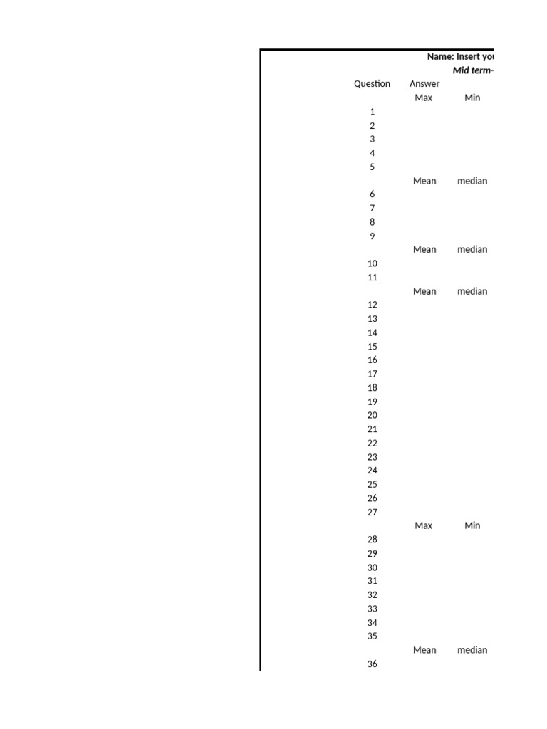 Mid-term exam data sheet Entry | PDF