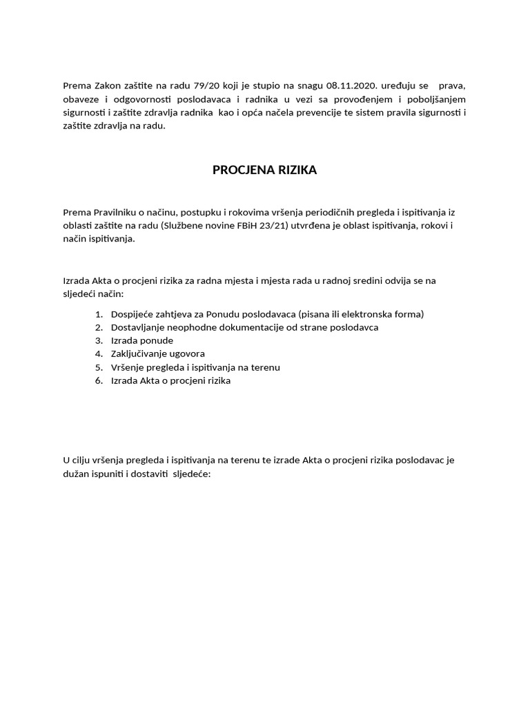 Upitnik Procjena Rizika-Novi 2023 Ditrx | PDF